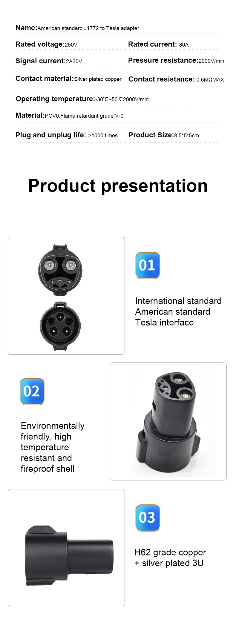 Hotsell American Standard J1772 To Tesla 250v Ac 80a Charging Adapter ...