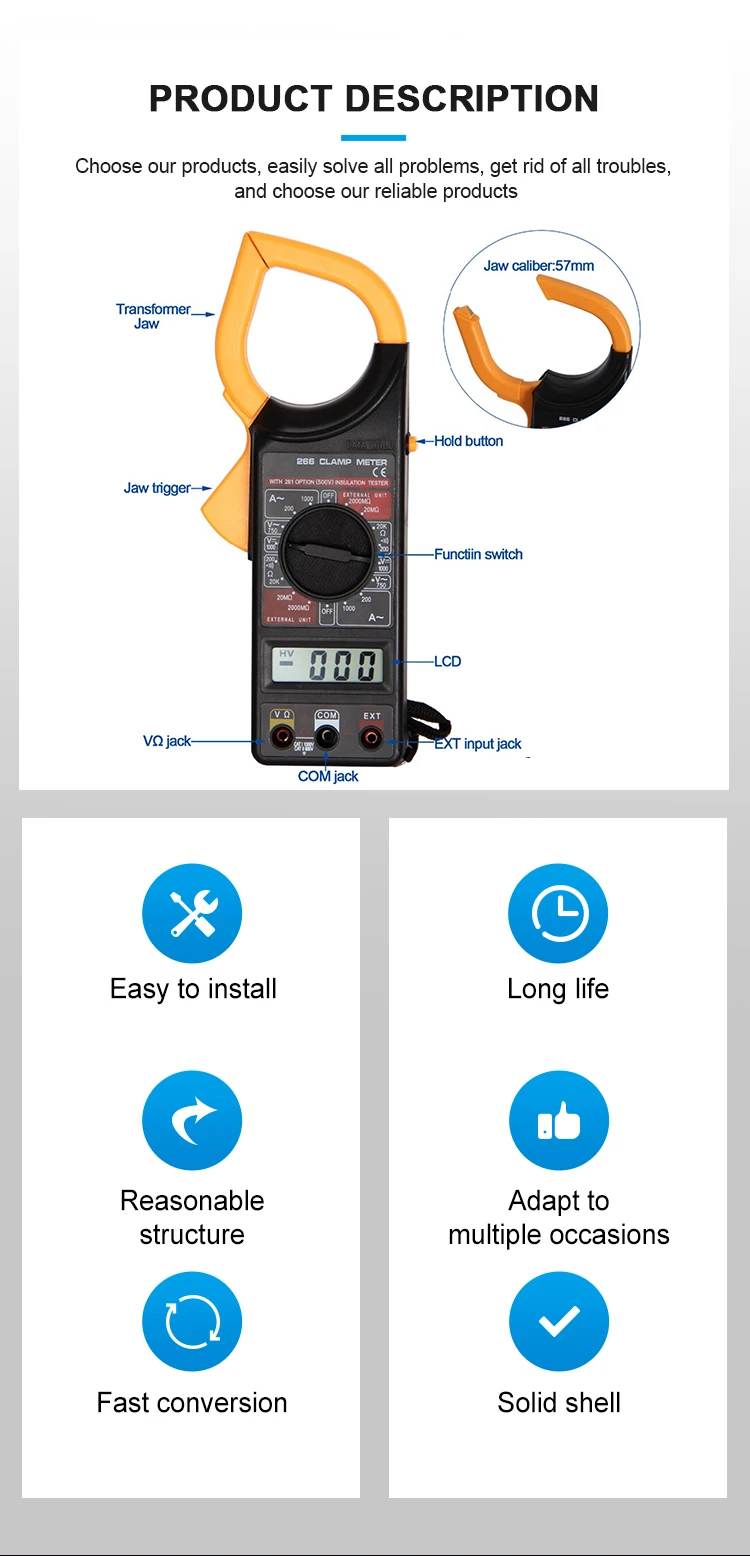 Digital Clamp Meter 266 / DT266 Clamp Meter / Digital Clamp Multimeter ...