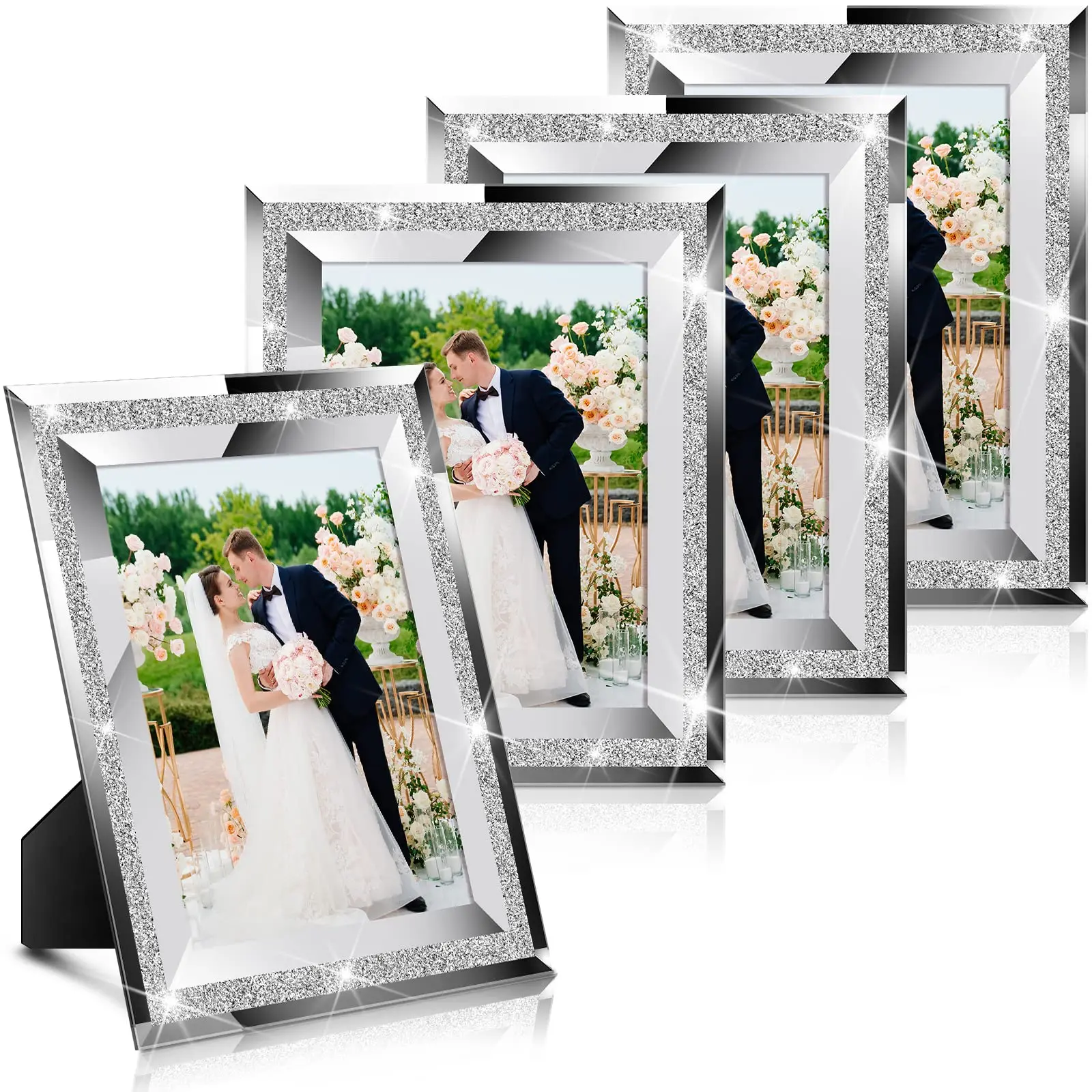 Sparkly Mirrored Photo Frames Glitter Crystal Silver Photo Frames for ...