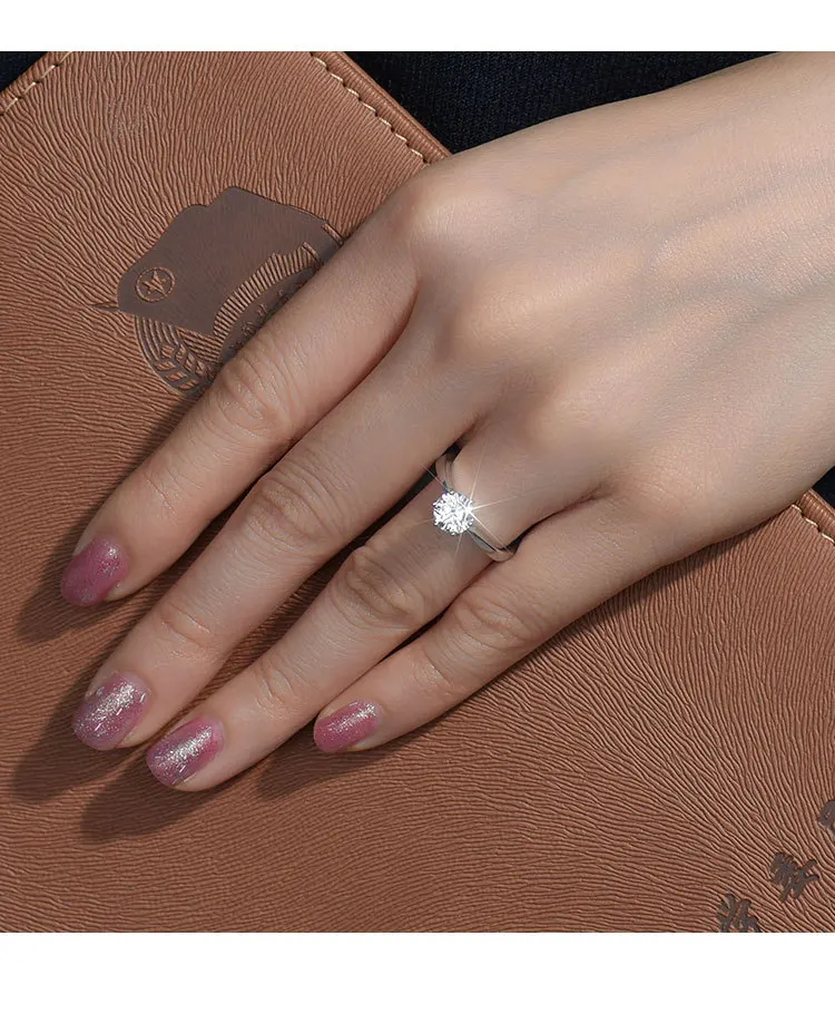 Platinum Classic Six-claw Crown Advanced Ring Women's Simple Wedding ...