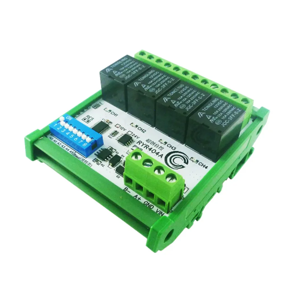 4ch Dc 12v 24v Modbus Rtu Rs485 Do Relay Module Dip Switch Setting Parameters With Din Box - Buy ...