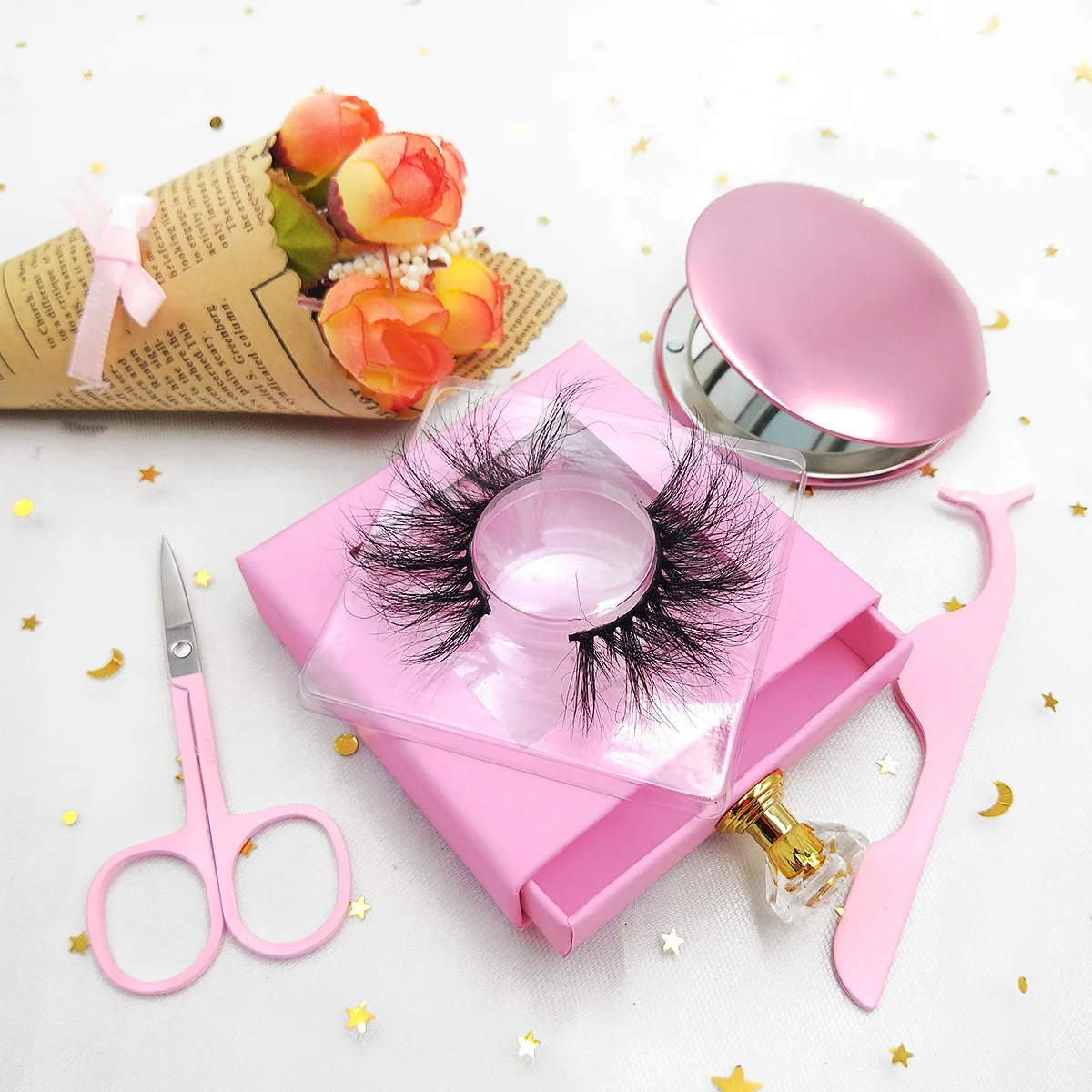 Pink Eyelash Packaging Box With Chains Lashbox Wholesale Fiber False ...