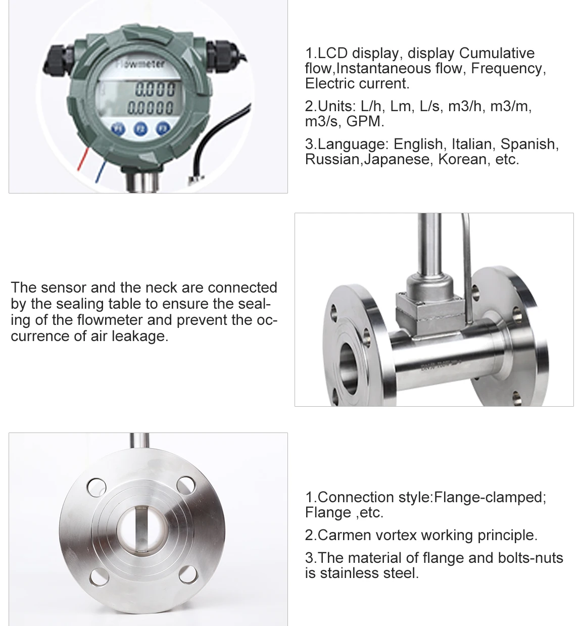 Compressed Air Vortex Flow Meter For Measuring Steam Oxygen And Hydrogen Vortex Flowmeter - Buy ...