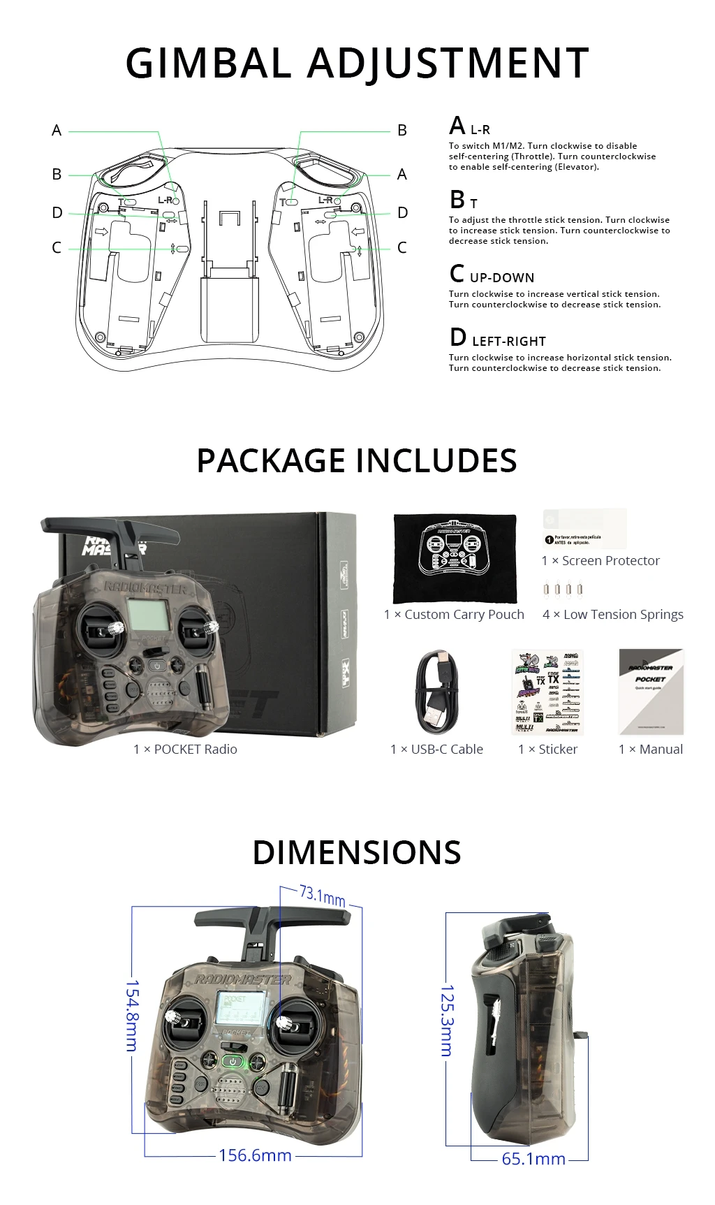 Radiomaster Pocket Hall Elrs/cc2500 Transmitter Remote Control Small ...