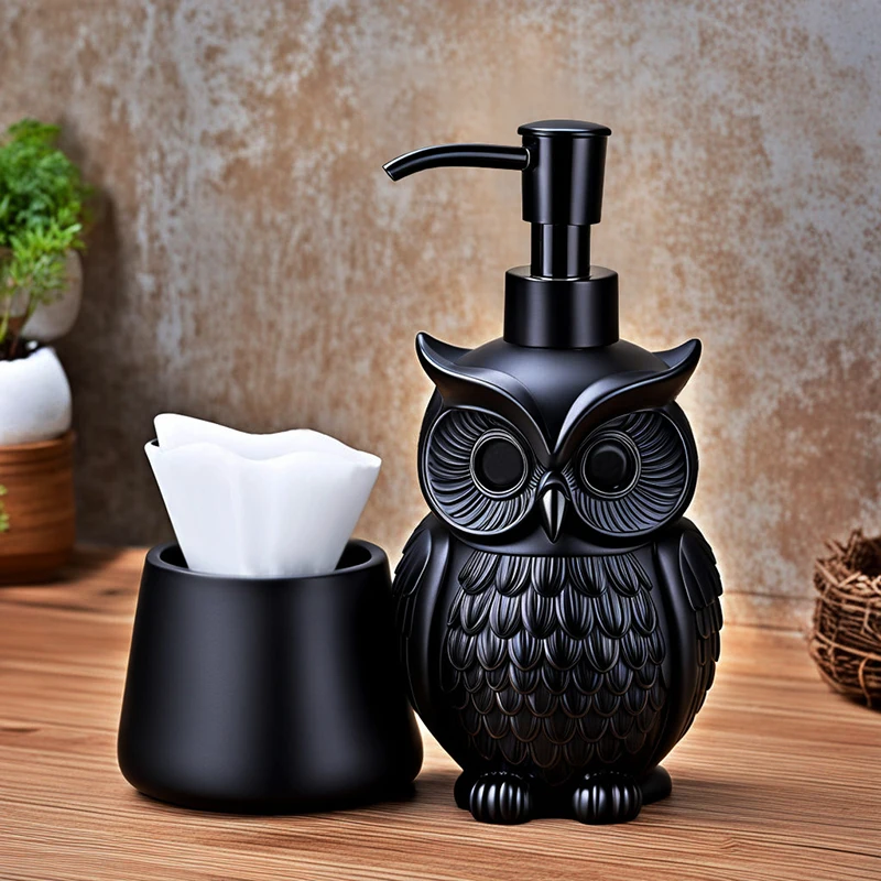 Custom animal matte black ceramic owl foam liquid soap dispenser ...