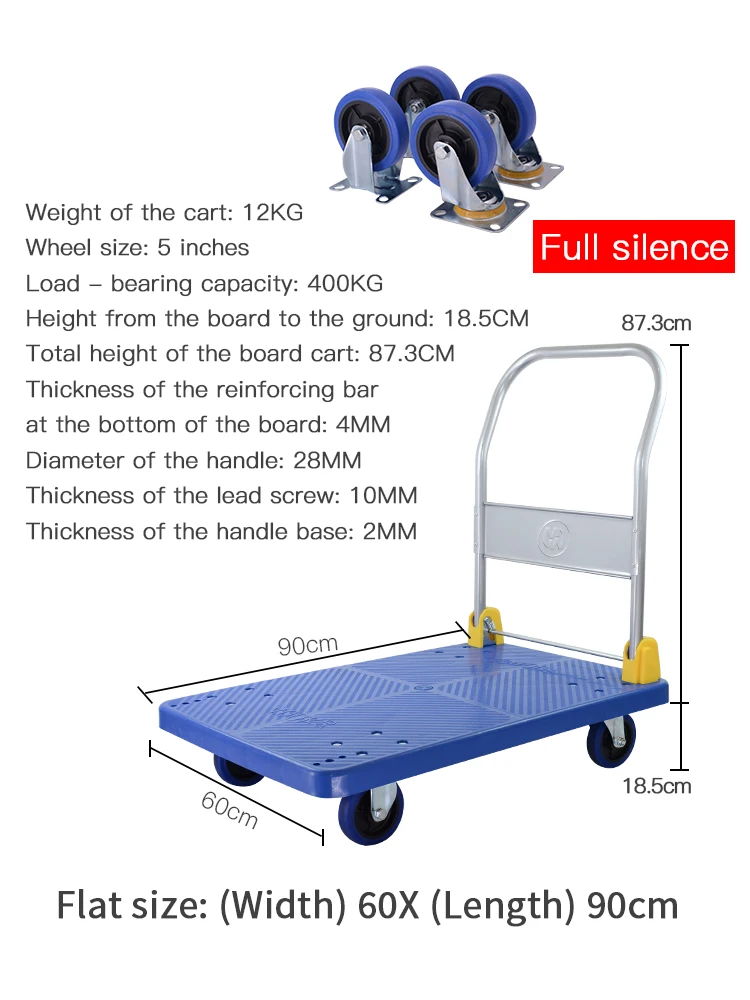 400kg Folding Plastic Platform Trolley Cart Four-Wheel Foldable Hand ...
