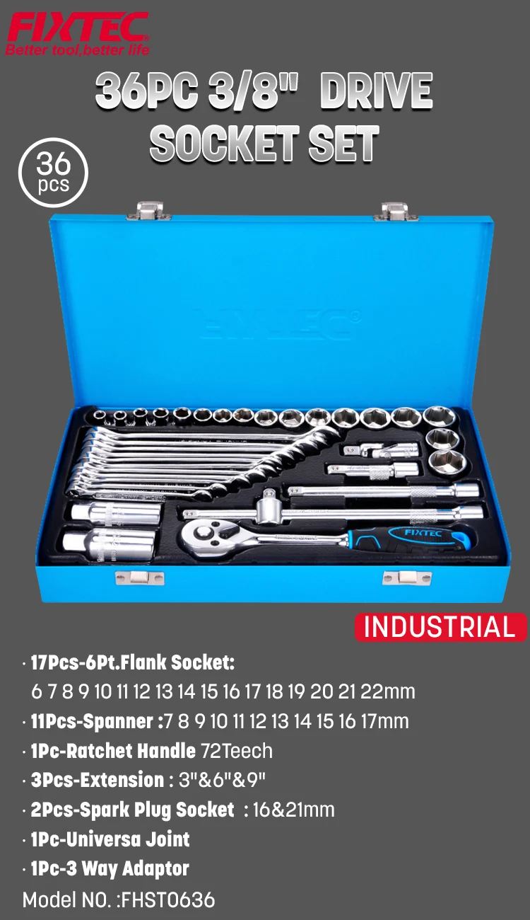 FIXTEC Ratchet Handle 72teech Spark Plug Socket Set