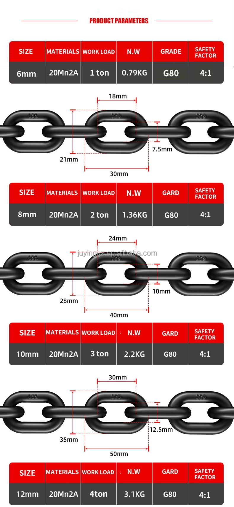 Chain Factory Manufacturing G80 Large Galvanized Steel Chain