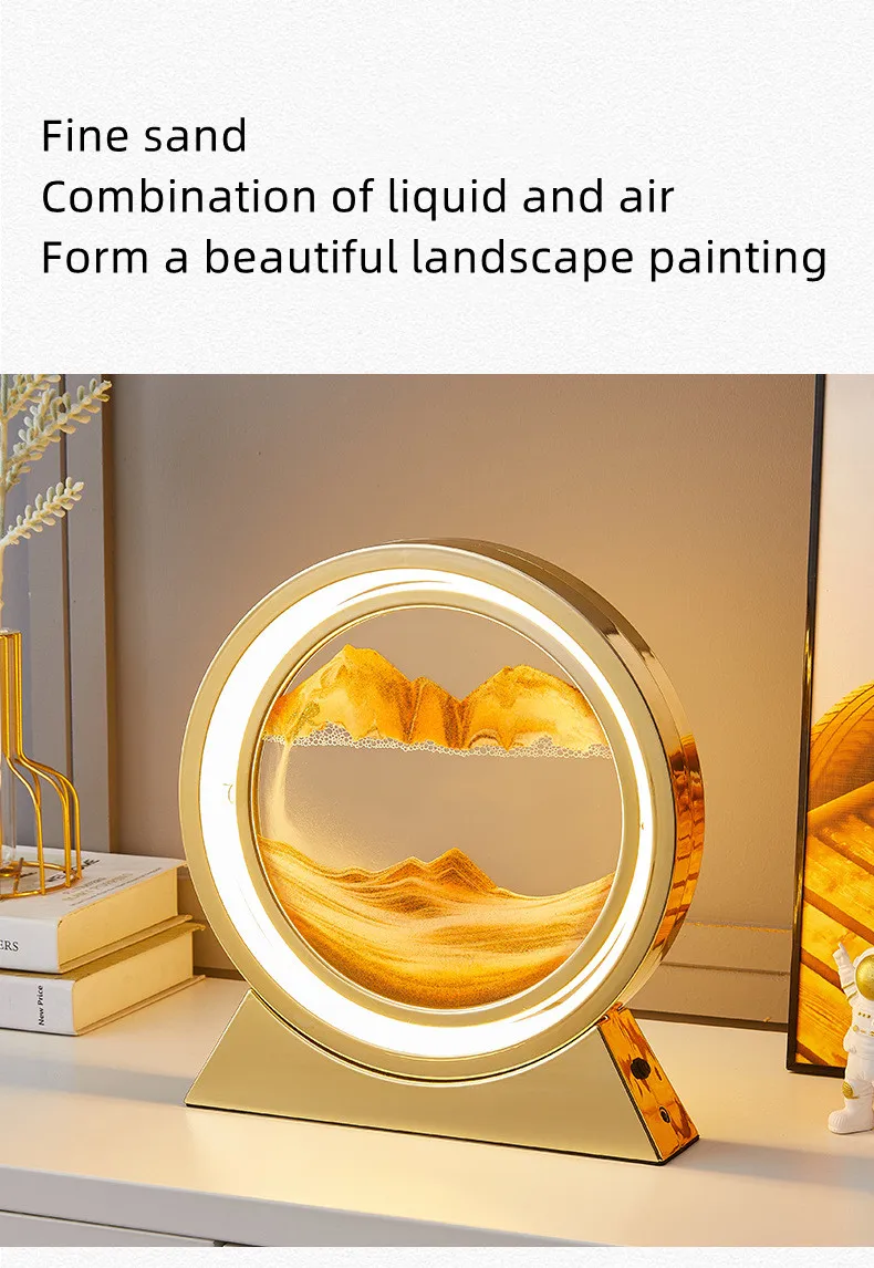 Hourglass Table Lamp Led Art Quicksand Painting Bedside Night Light 3d ...