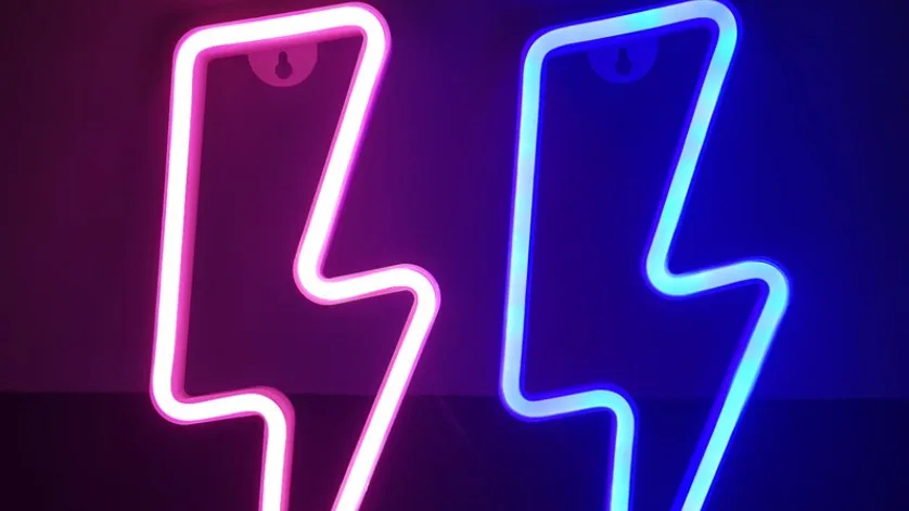 Night Lamp Hanging Usb/battery Operated Blue Led Lightning Bolt Neon ...