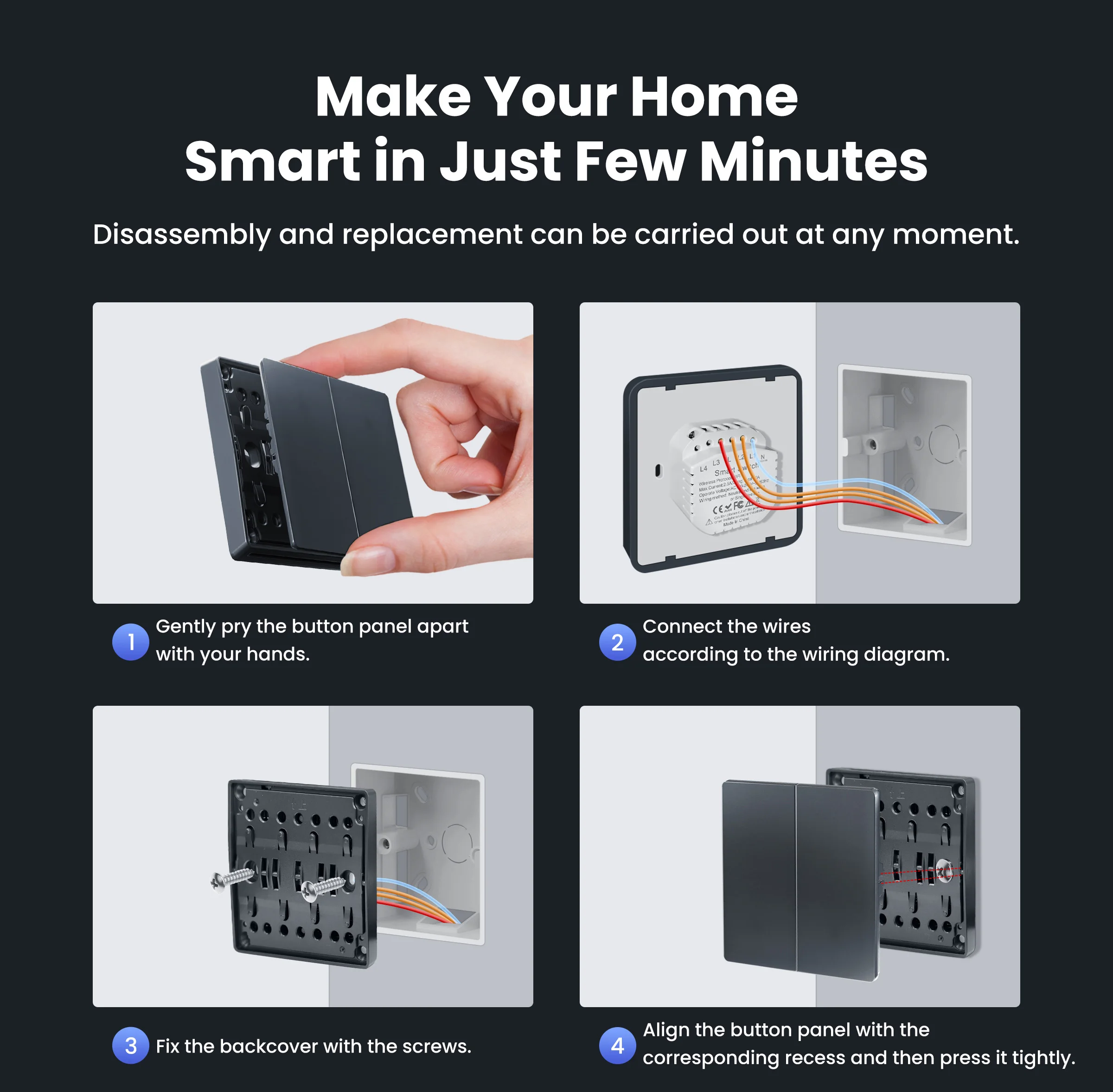 Wholesale GIRIER Tuya Smart Life Wifi Remote Control 1/2/3/4 Gang EU ...