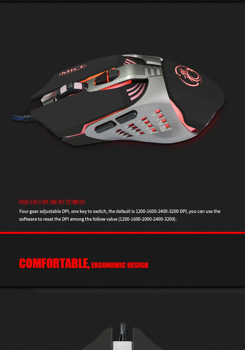 Imice V5 USB Optical Gaming Mouse - 3200dpi & 7buttons