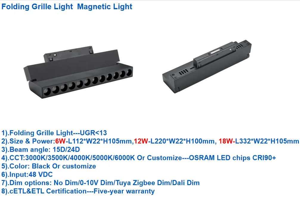 Modern Folding Grille Light ETL CETL Black White Magnetic Track 0-10V ...