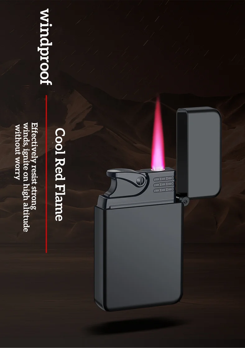 Metal Lighter Red Flame Inflatable Lighter Laser Customized Butane ...