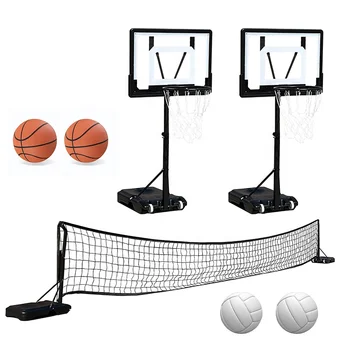 2-in-1 Pool Basketball & Volleyball Net For Inground Pools Volleyball ...