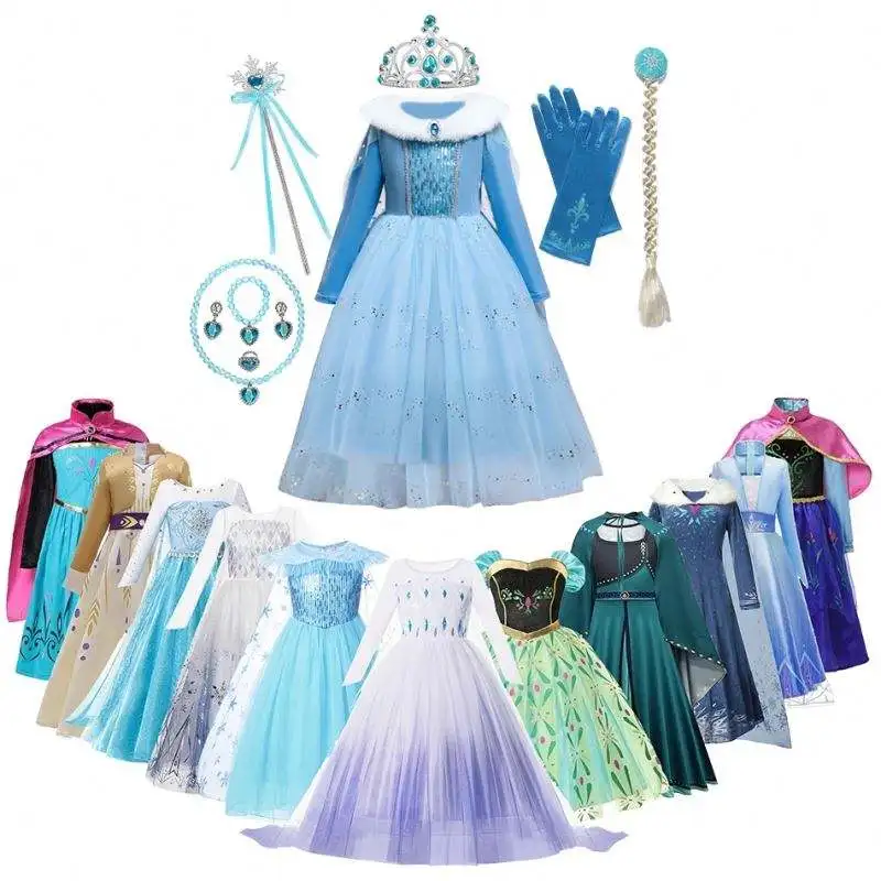 Princess Costumes For Kids Halloween Christmas Party Cosplay Snow Queen ...