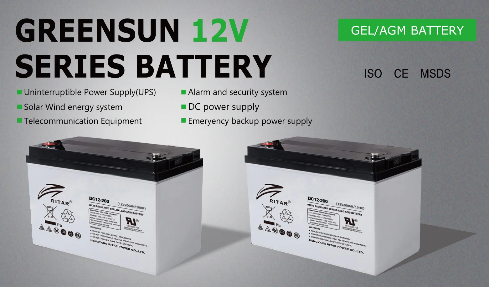 12V Rita Solar Battery - 10Kva Solar Power System for Energy Storage ...