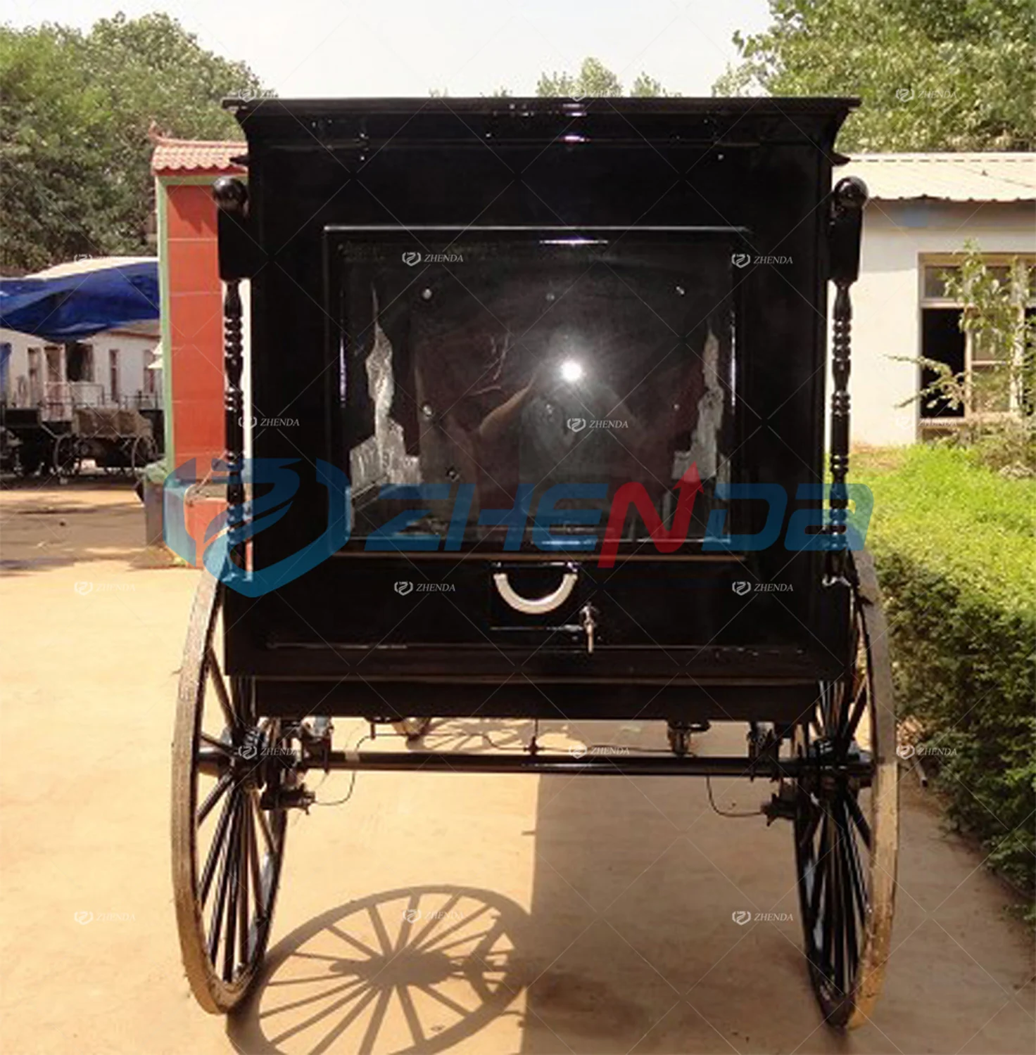Traditional Black Horse-Drawn Funeral Hearse Carriage with Window ...
