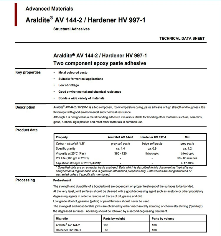 ARALDITE AV144-2 Resin HV997 Hardener Double Component 6 Year Shelf ...