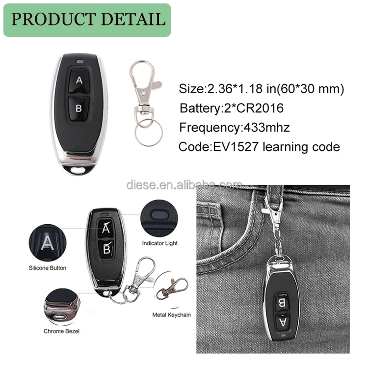 Universal 433mhz Remote Control - Waterproof & Learning Code