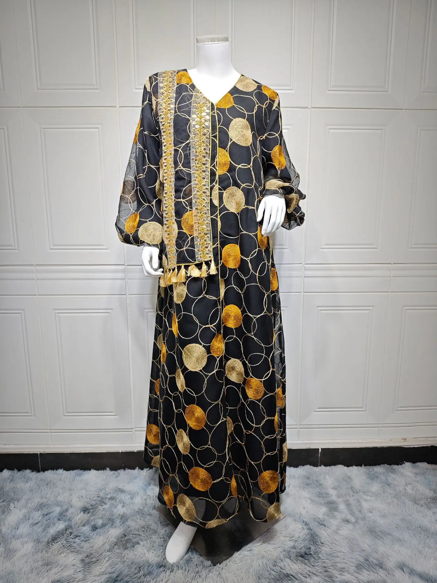 AB410 Middle Eastern Dubai Robes Abaya Women Muslim Dress V-neck ...