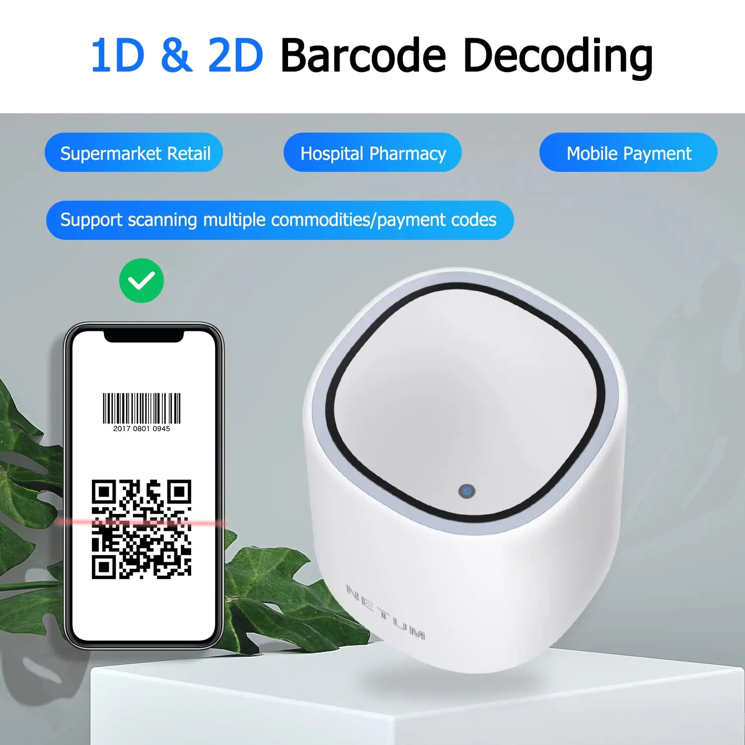 NETUM 2D Barcode Reader - Fast & Reliable QR Code Scanner