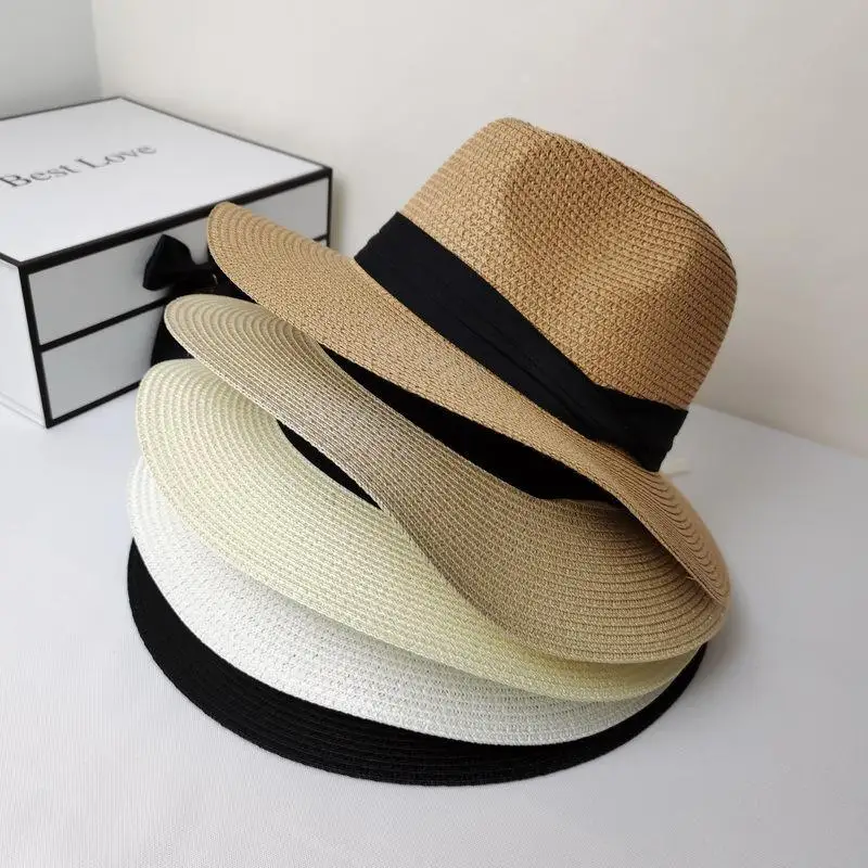 custom logo Men's Paper Straw Hat Summer Beach Sun Wide Bri Panama ...