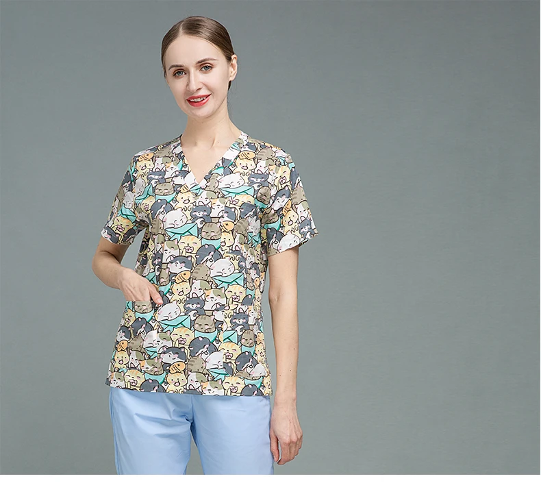 Paisley Print Custom Scrubs Design Stretch Nursing Scrubs Abstract Print Top V Neck Print Scrub