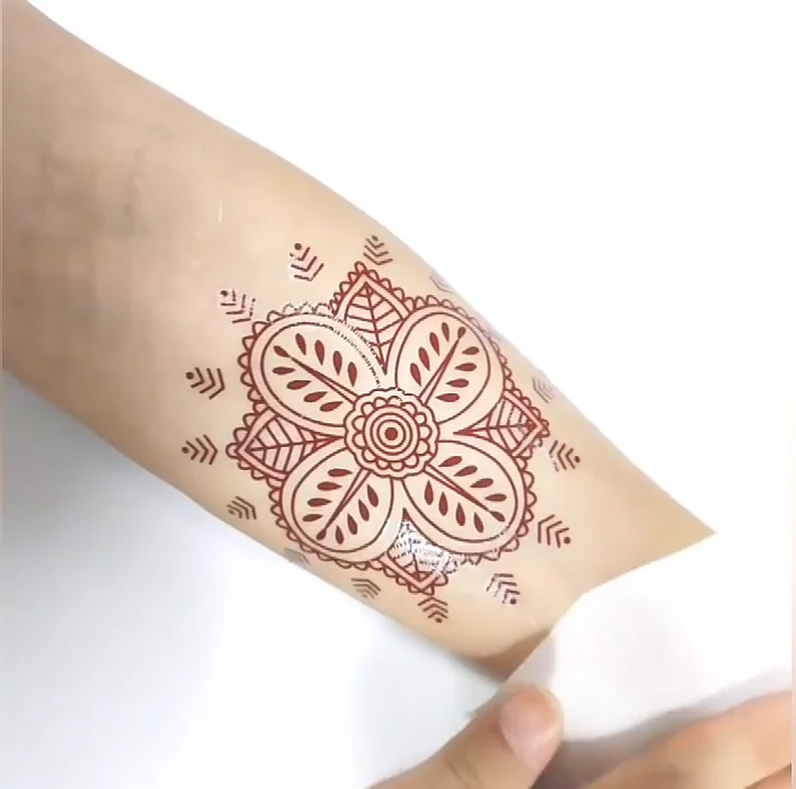Fake Temporary Henna Tattoo Full Hand India Mehndi Design Brown Red ...