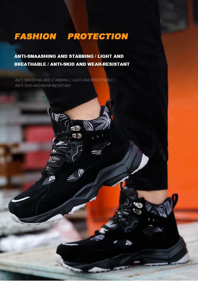 Custom Steel Toe Puncture Proof Anti-smash High Shoes Cowhide Suede ...