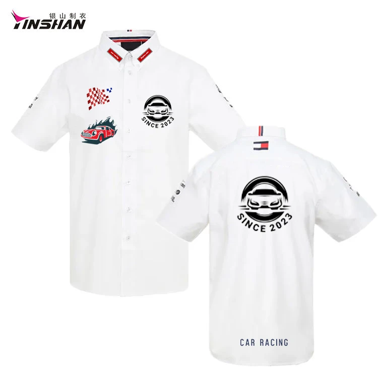 Custom Logo Embroidered Shirts 100% Polyester Breathable Short Sleeve ...