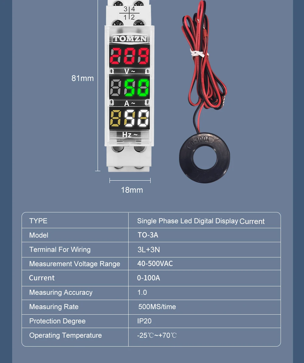 Din Rail 18mm Voltage Meter Ammeter AC 40-500V 220V 380V Single Three ...
