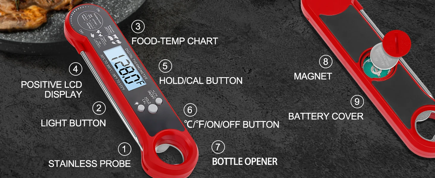 Quick Reading Digital Collapsible Probe Waterproof Oven Thermometer ...