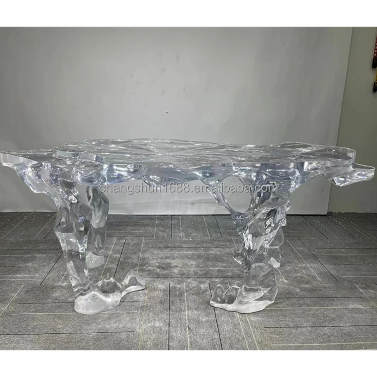Clear Resin Tea Table Simple Modern Transparent Crystal Resin Sculpture ...