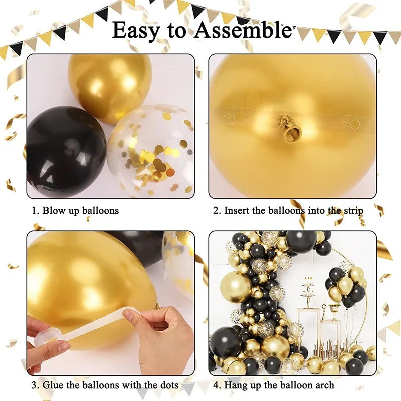 124pcs Black And Gold Balloon Arch Kit Birthday Party New Year Baby ...