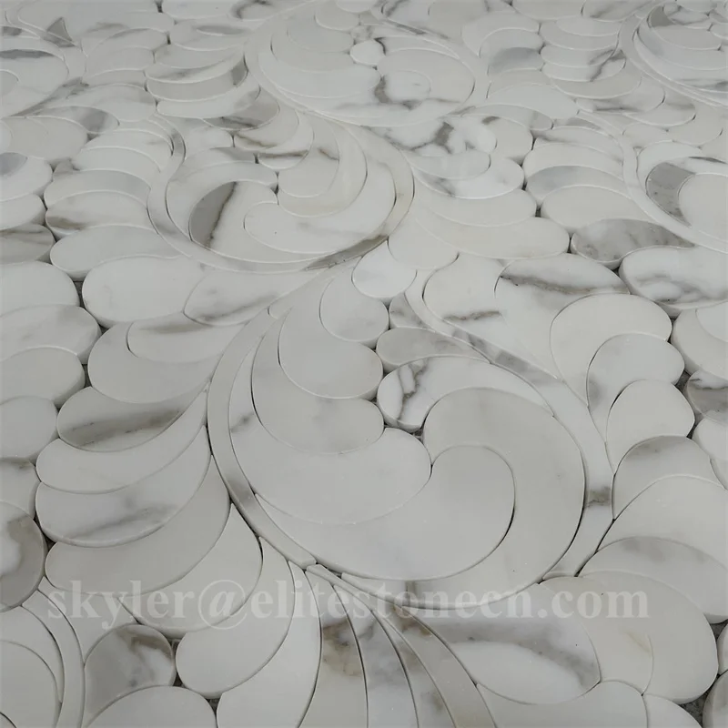 Calacatta Gold Marble Flower Waterjet Mosaic White Stone Bathroom Floor ...