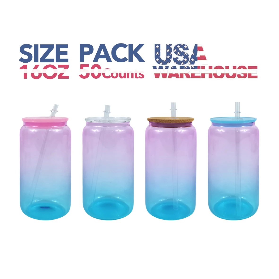 Usa Warehouse Sublimation 16oz Jelly Colorful Gradient Ombre Glass Can ...