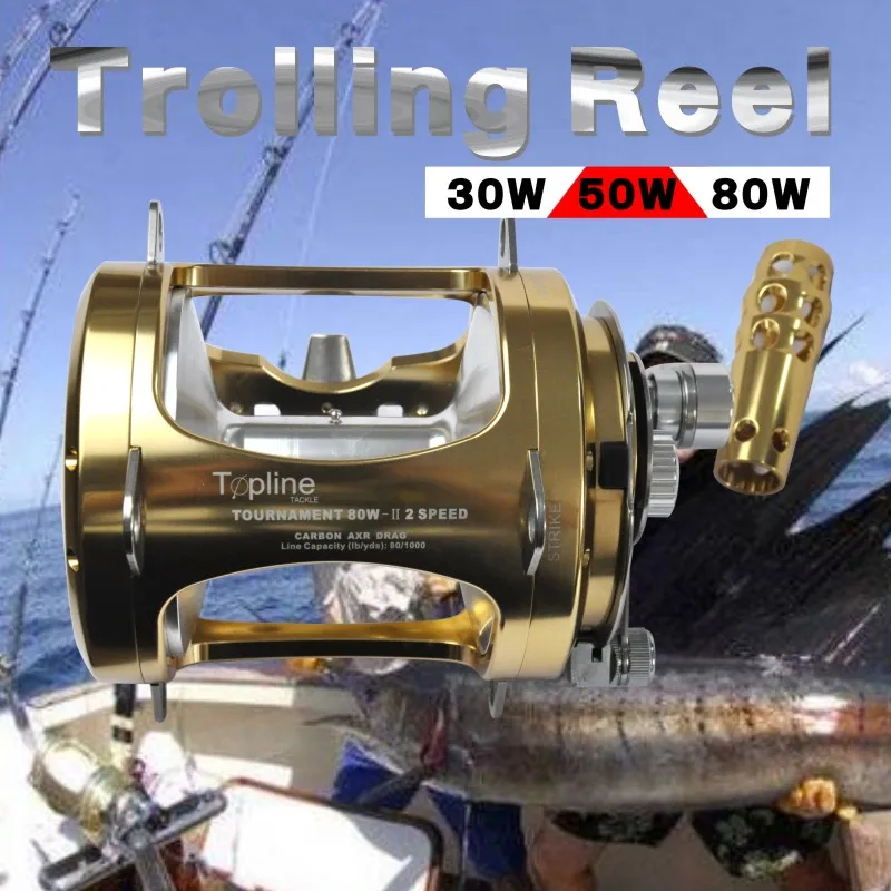 Topline 50W 80W Full Metal Trolling Reel - Saltwater Fishing, Two-Speed ...