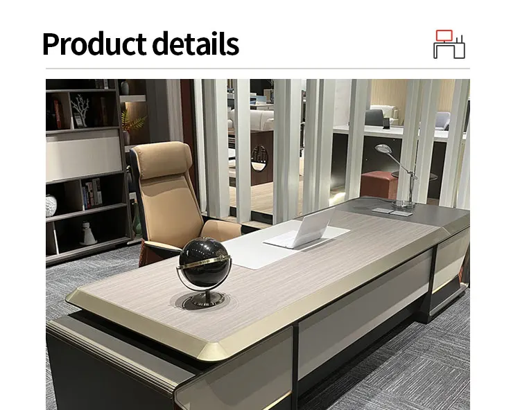 Modern CEO Desk with Lights - Solid Wood L Shaped Table