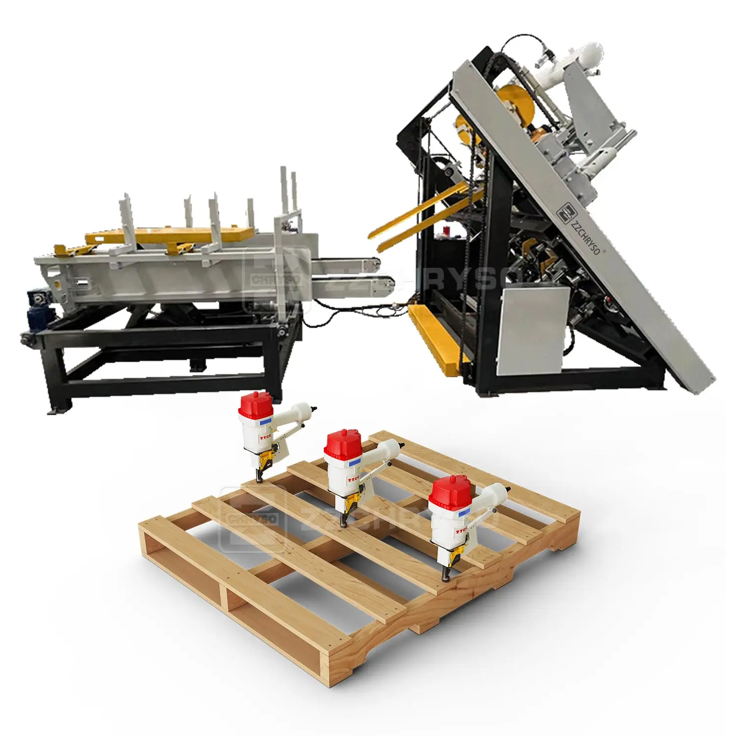 Wood Pallet Production Line Semiautomatic Pallet Nailing Machines 1200 ...