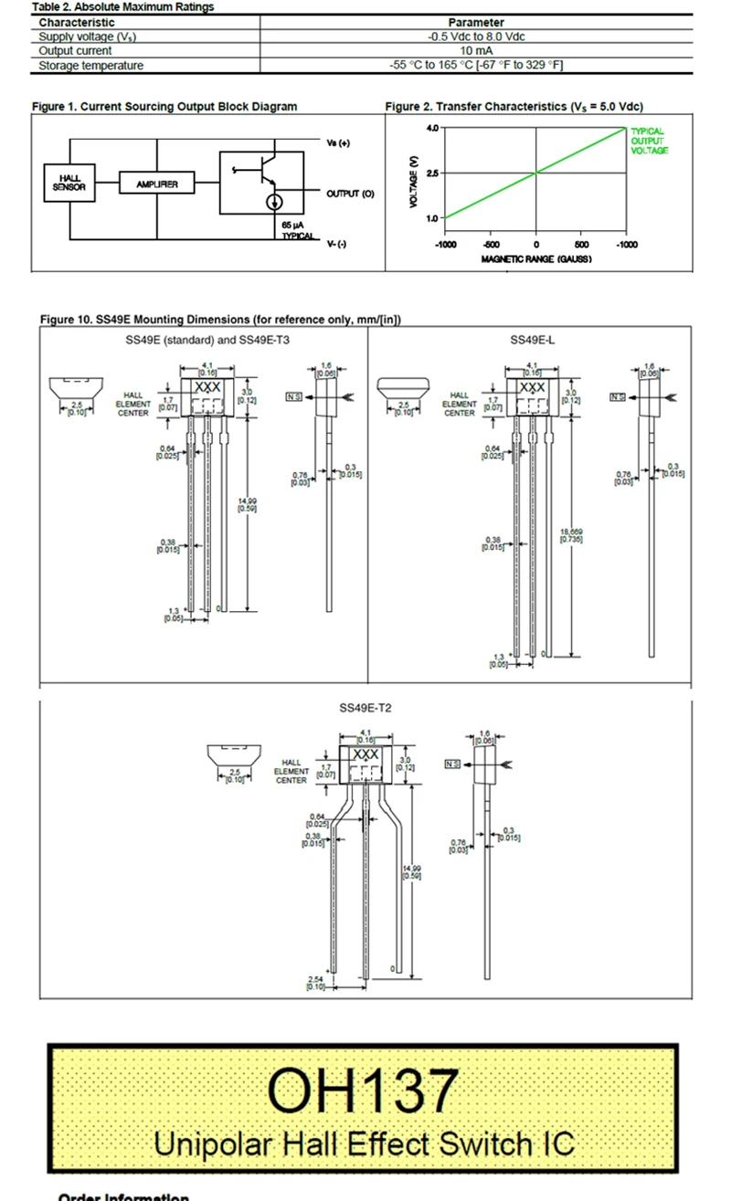 3144/3503/41F/44E/49E/OH137/U18 Magnetic Sensor Hall Effect Switch