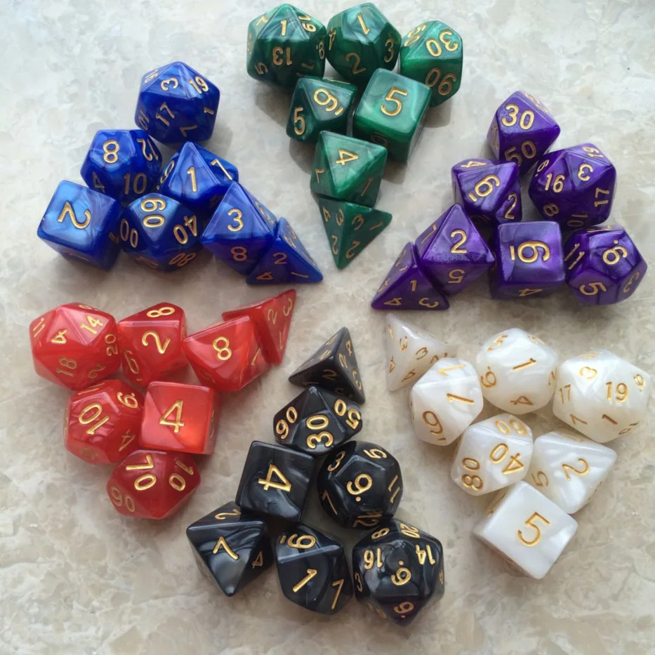 Multi Sided Dice DND Dice Custom 7 Piece Dice Set Pearl Glitter ...