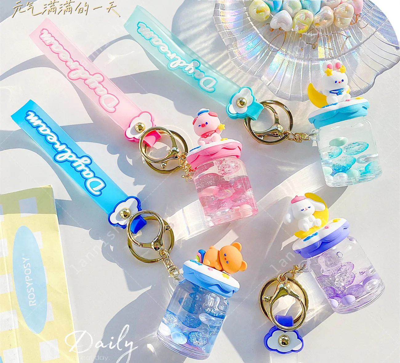 Kawaii Bubble Boba Milk Tea Keychain Liquid Floating Oil Cute Bear ...