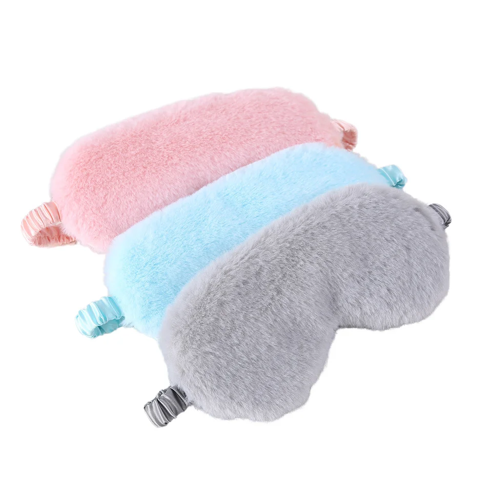 Wholesale Satin Faux Fur Sleep Mask Fluffy Soft Eye Cover For Travel Or ...