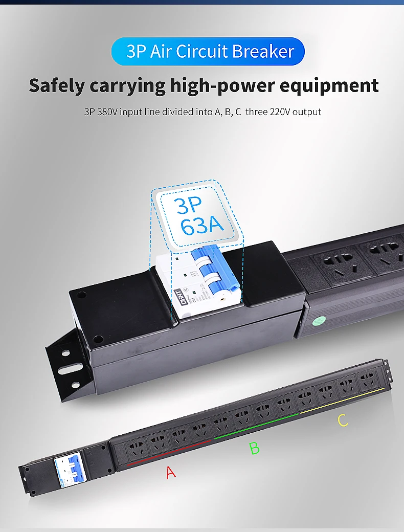 63a 380v High Power Pdu Customized 12 Ways Pdu With 3 Phase Air Circuit Breaker - Buy High Power ...