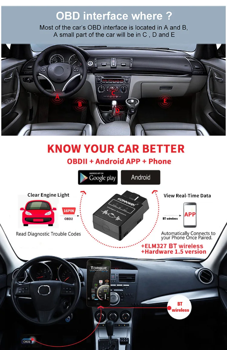 Bluetooth Obdii Adapter Auto Engine Diagnose Tool Konnwei Kw912 12v Car ...