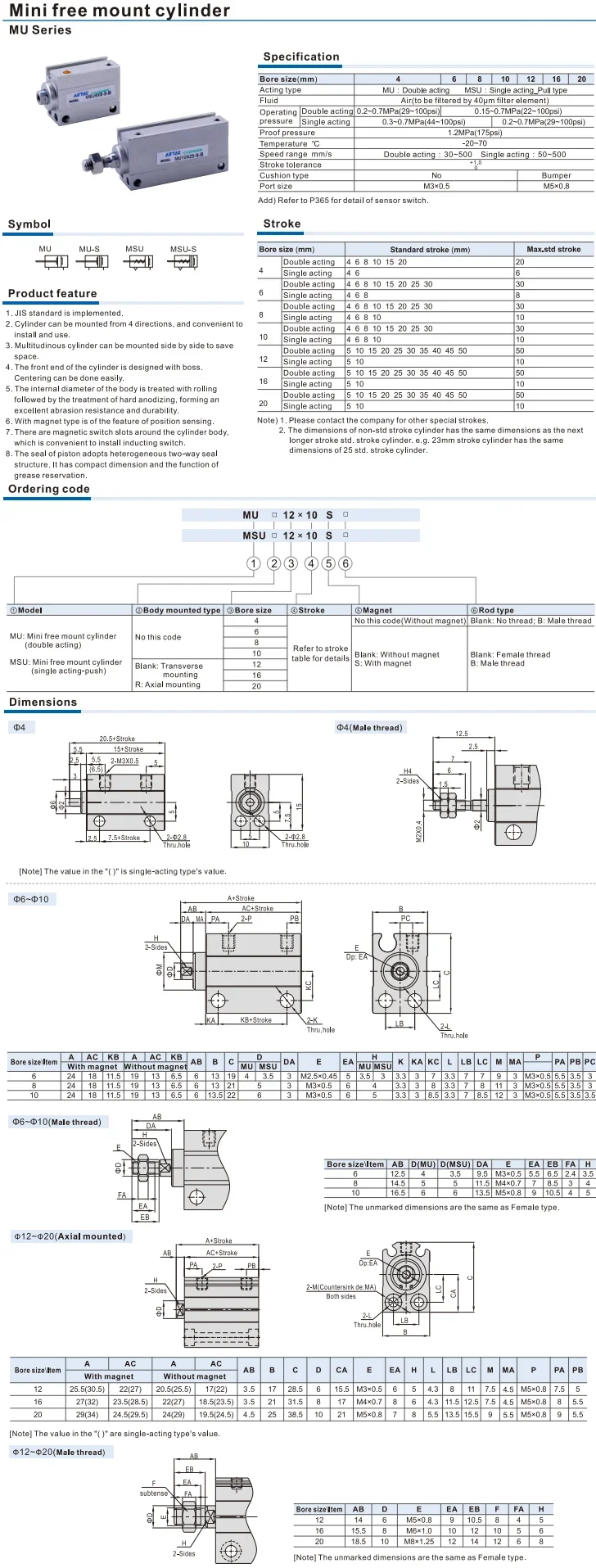 Mini Free Mount Cylinder--mu - Buy Mini Free Mount Cylinder--msu Serise ...