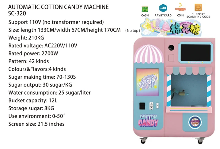 Automatic Cotton Candy Robot Electric Sugar Cotton Candy Floss Vending ...