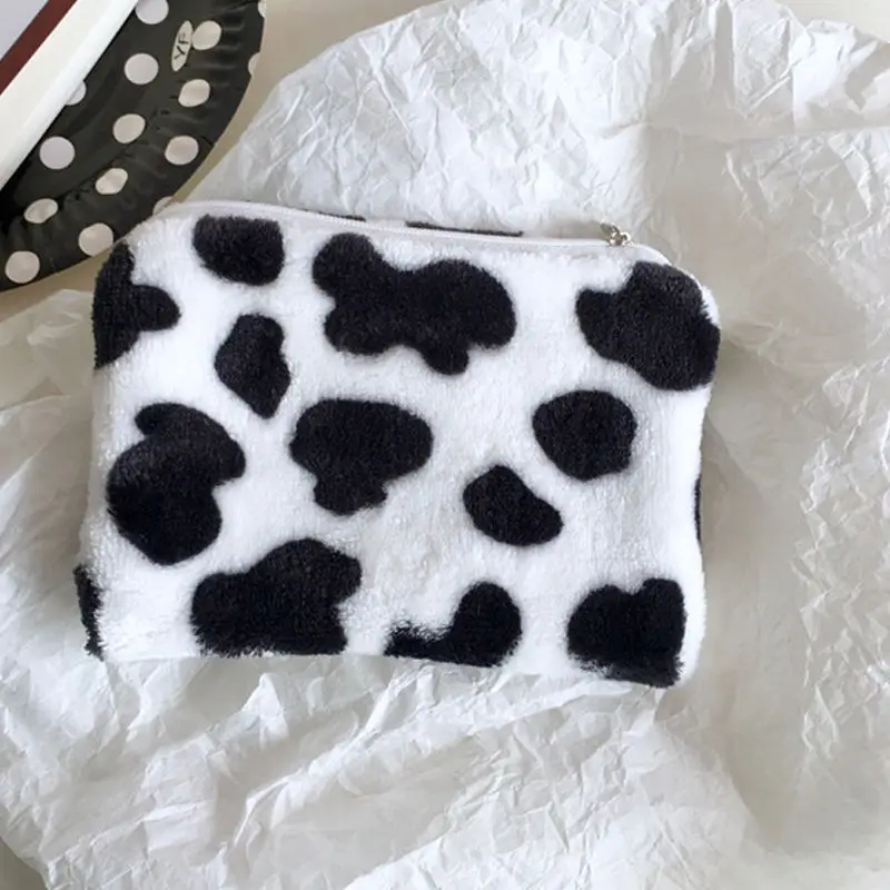 Cute Girl Plush Cow Print Coin Purse Mobile Phone Bag Mini Key Card ...