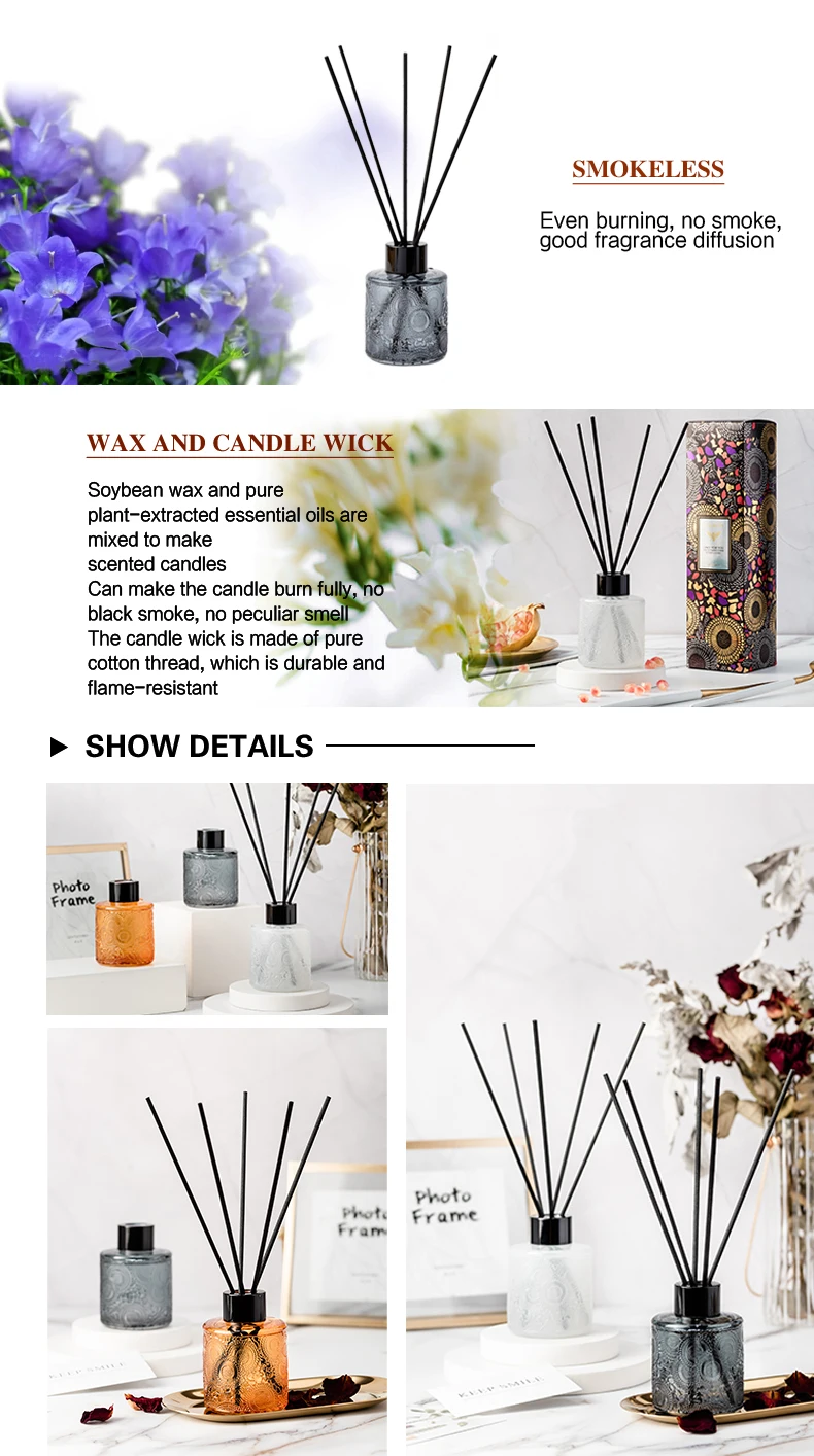 Home Decoration Luxury Perfume Rattan Aroma Essential Oil Custom 100ml Embossed Glass Bottle ...